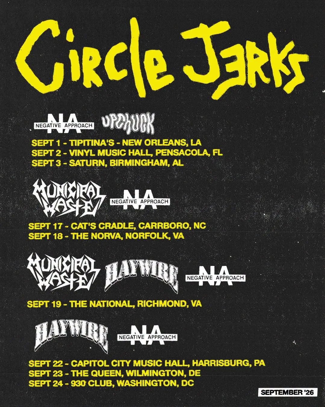 CIRCLE JERKS Hit The Road Again, Bring MUNICIPAL WASTE, NEGATIVE ...